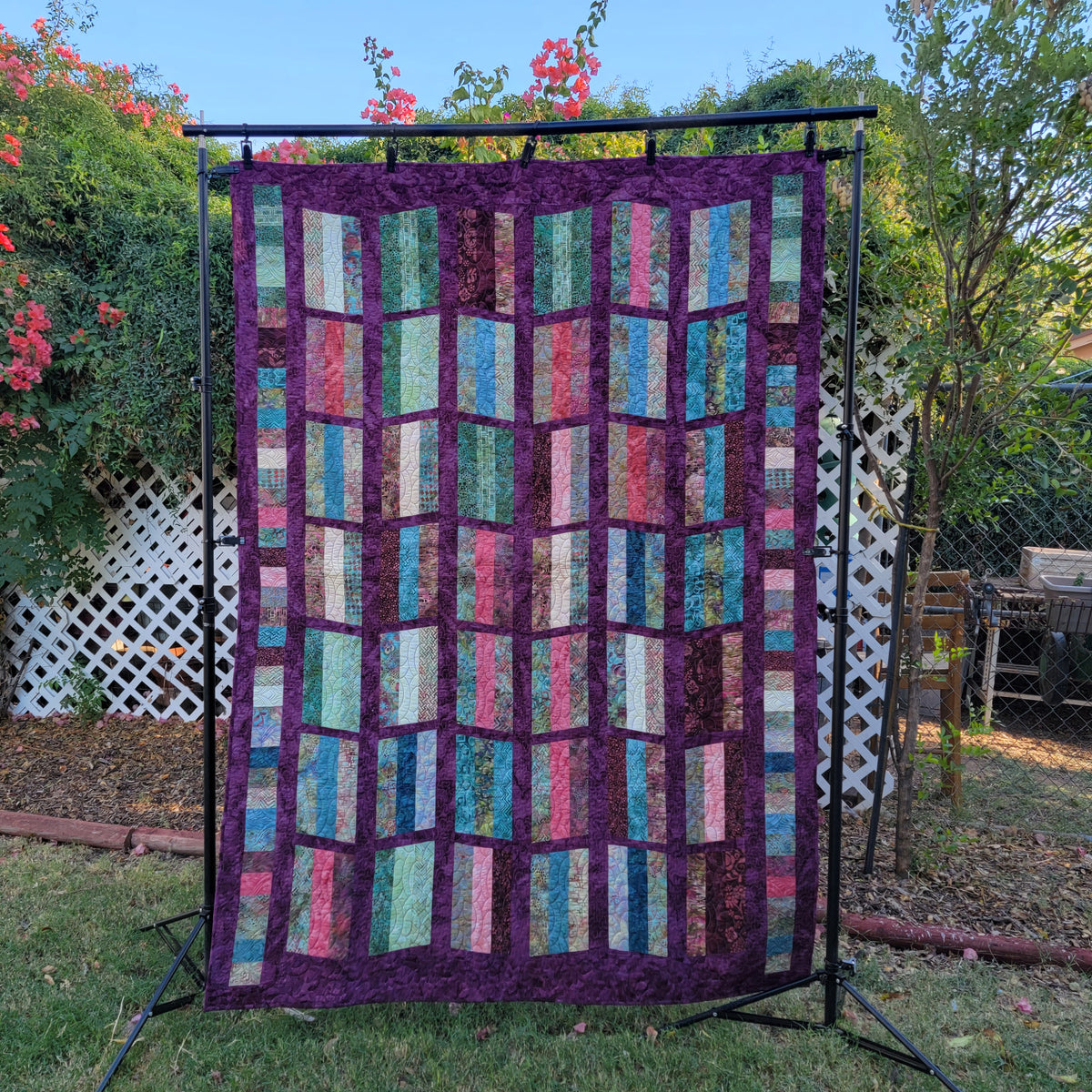 New Homemade "Colorful Picket Fence" Quilt, 56"x 80", Batik Fabrics – 3 ...